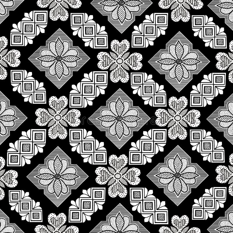 Black and White Seamless Floral Pattern Batik Design Stock Illustration ...