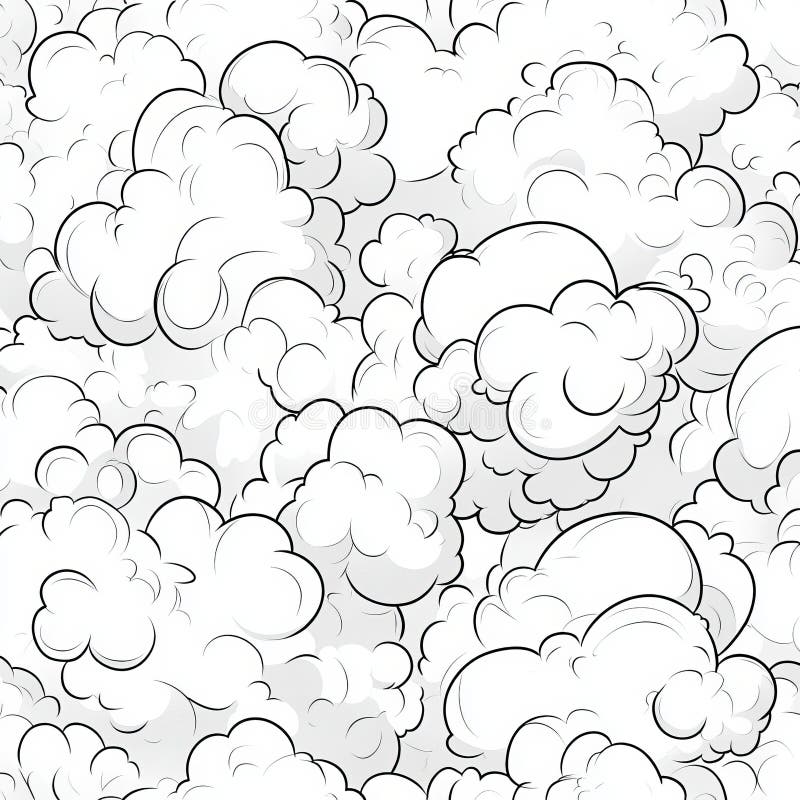 Black and White Seamless Modern Pattern with Clouds, Including a Linear ...