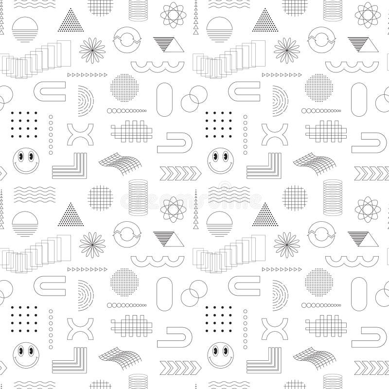 Black and White Seamless Pattern with Abstract Geometric, Linear ...