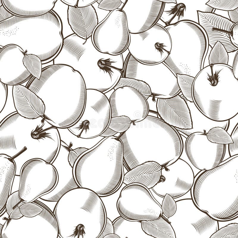 Black and White Seamless Pattern with Apples and Pears in Vintage Style ...