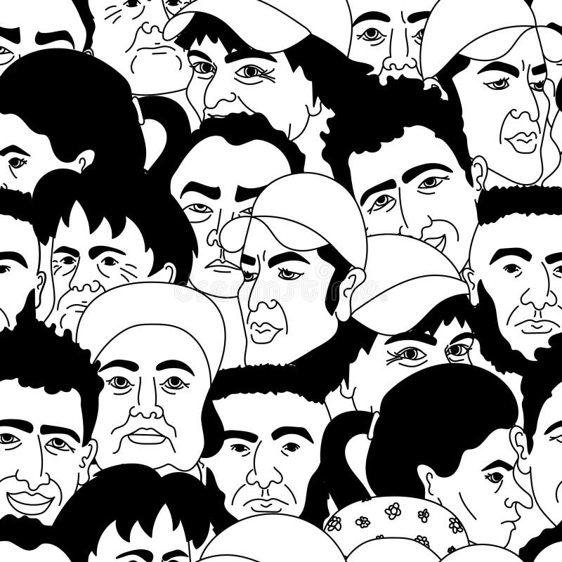 Crowd of People Seamless Pattern Background with Diverse Faces. Stock ...