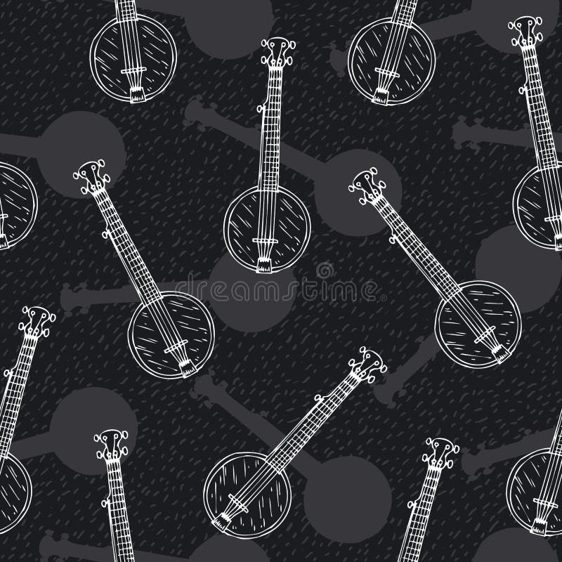 Black and White Seamless Pattern with Banjos Stock Vector ...