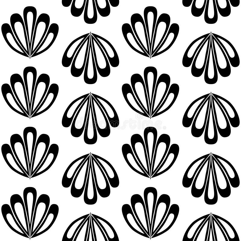 Black and White Seamless Pattern Sea Shell, Simple Contrast Background ...