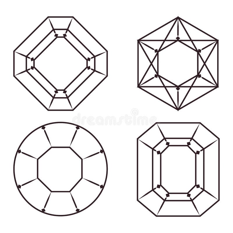 Crystals and Diamonds, Gems and Rocks Contour Stock Vector ...