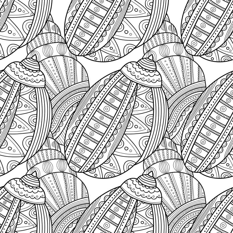 Black White Seamless Pattern with Decorative Sea Shells for Coloring ...