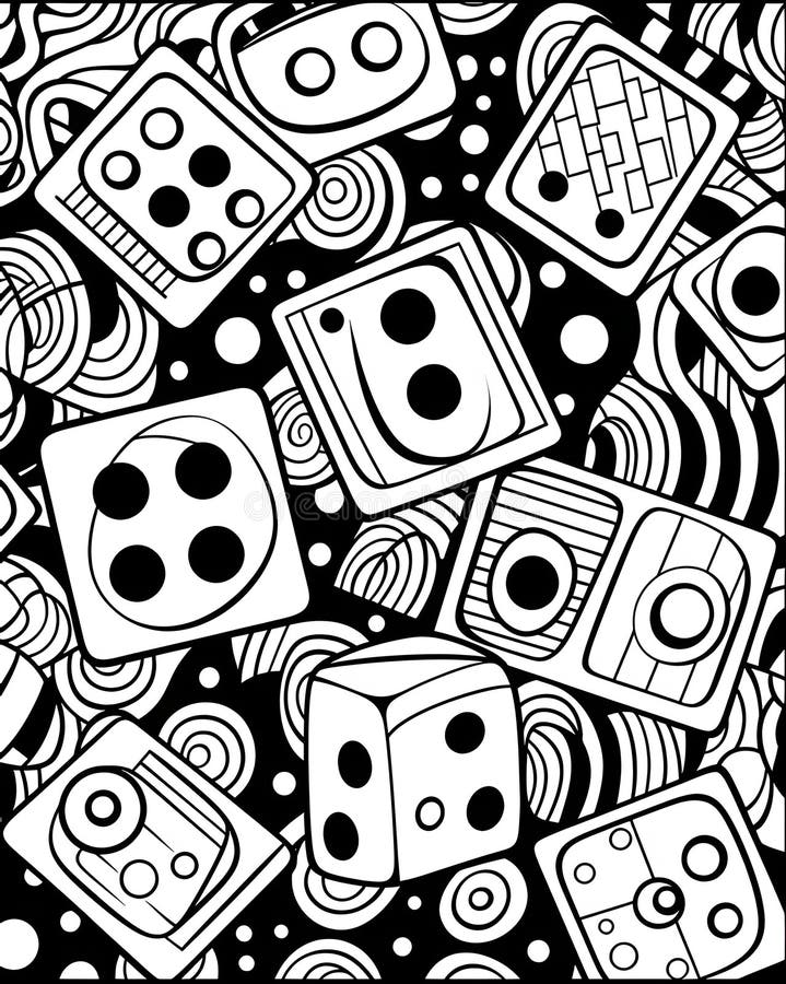 Black and White Seamless Pattern with Dice. Vector Background for ...