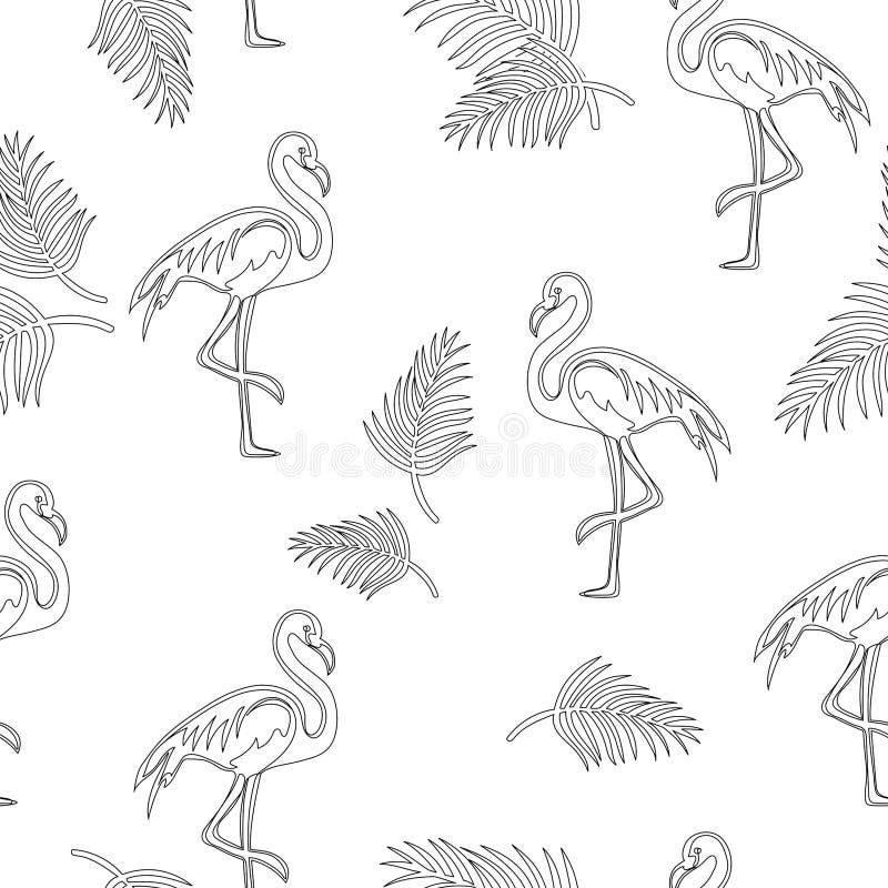 Black and White Seamless Pattern with Flamingos on White Isolated ...