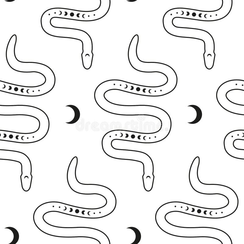 Seamless Pattern with Celestial Snakes, Crescents and Moon Phases ...