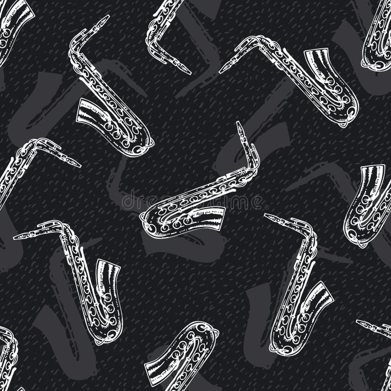 Black and White Seamless Pattern with Saxophones Stock Vector ...