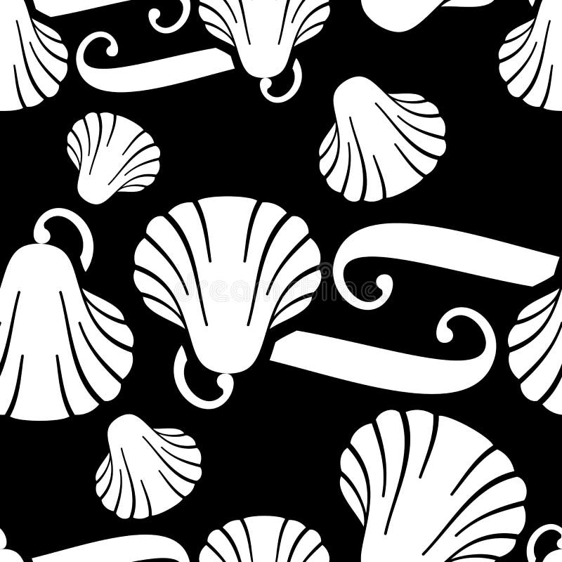 Black and White Seamless Pattern with Shells Stock Illustration ...