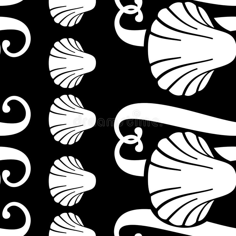 Black and White Seamless Pattern with Shells Stock Illustration ...