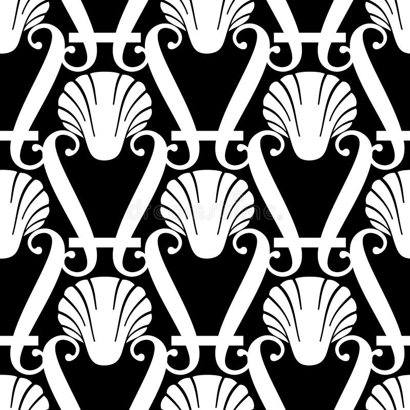 Black and White Seamless Pattern with Shells Stock Illustration ...