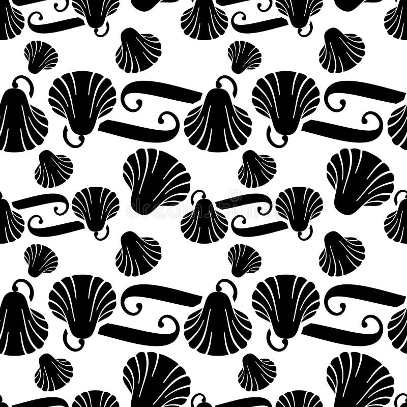 Black and White Seamless Pattern with Shells Stock Illustration ...