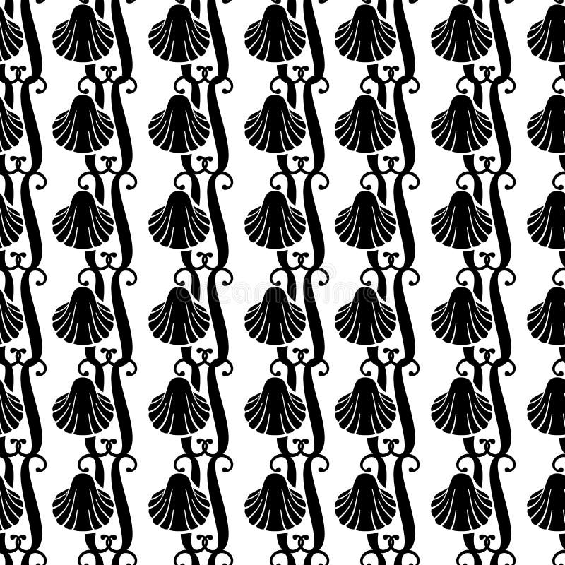 Black and White Seamless Pattern with Shells Stock Illustration ...