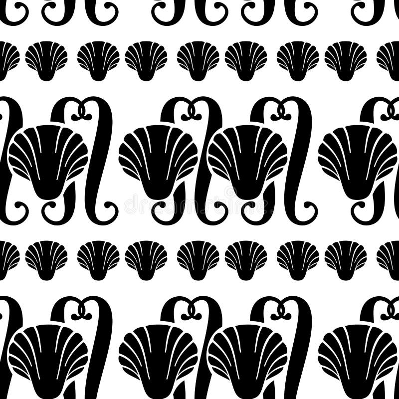 Black and White Seamless Pattern with Shells Stock Illustration ...
