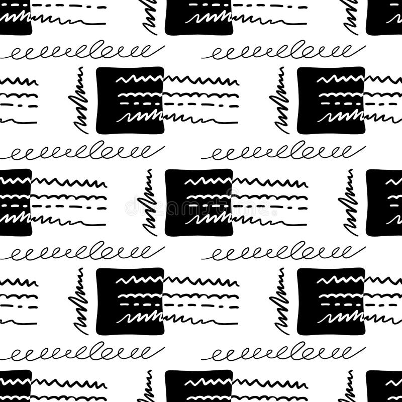 Black and White Seamless Pattern Squares and Lines. Hand-drawn Template ...