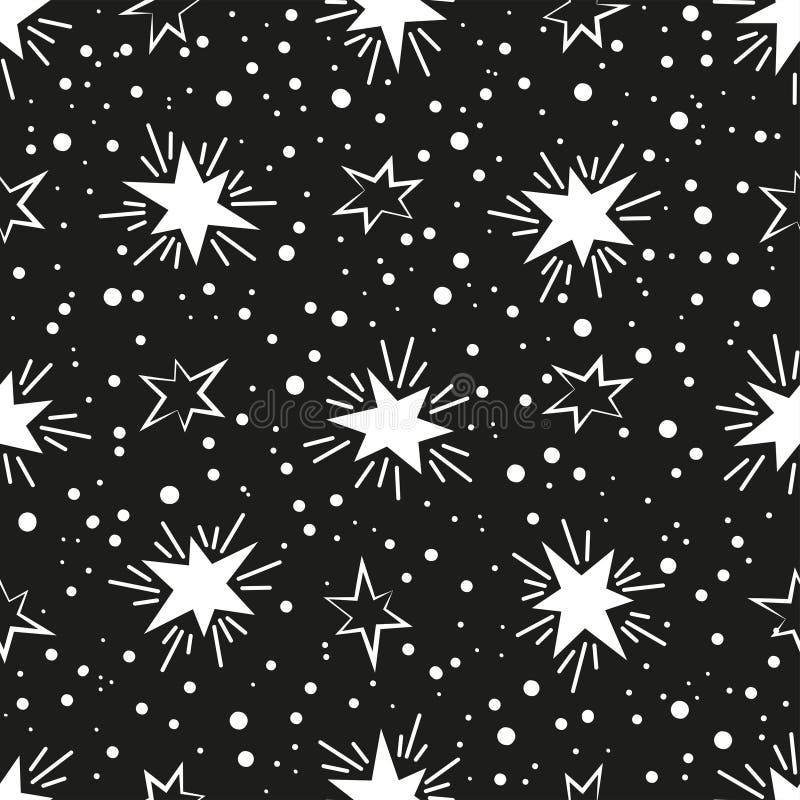 Black and White Seamless Pattern. Stars, Bursts, Bright Sparkles ...
