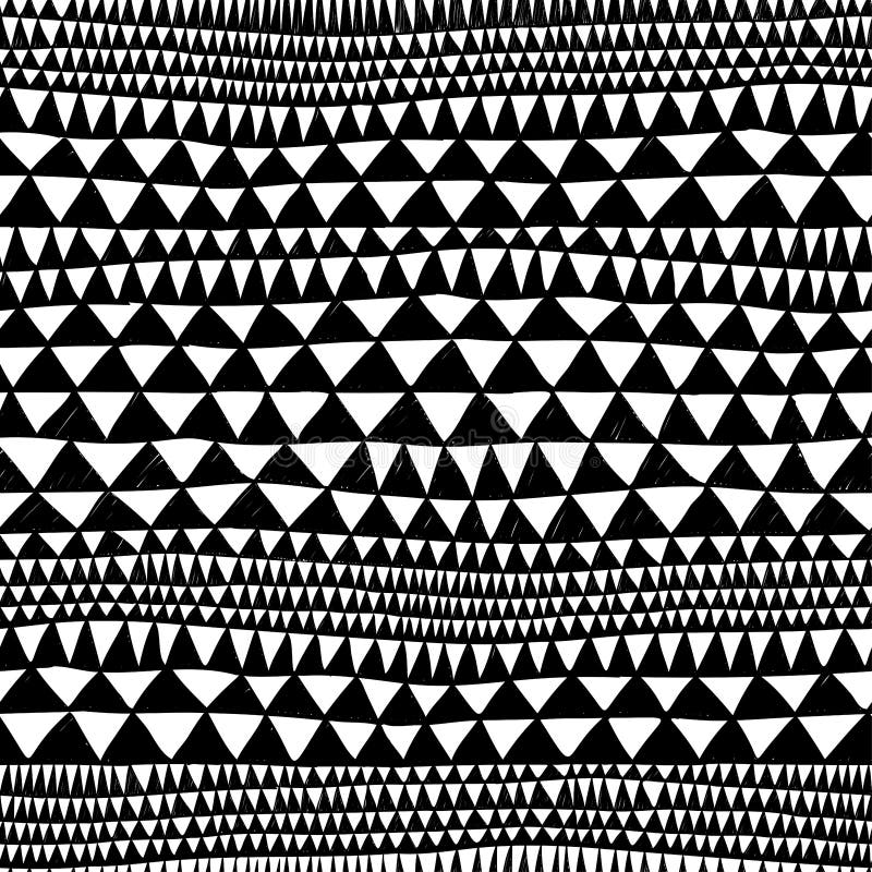 Black and White Seamless Pattern. Triangles Drawn in Ink. Cute Striped ...