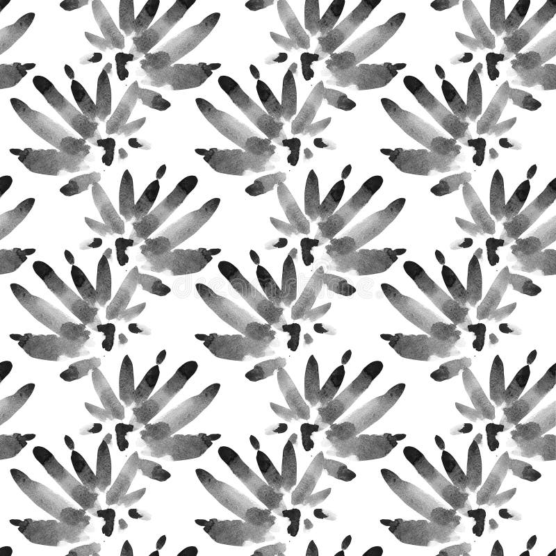 Black and White Seamless Patterns. Hand Drawn Watercolor Lines. Stock ...