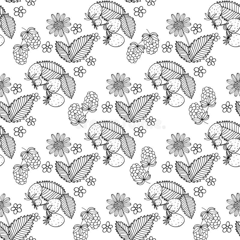 Black and White Seamless Strawberry Pattern. Vector Illustration in ...