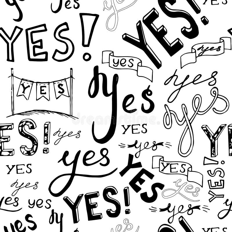Black White Seamless Vector Pattern Illustration with Word Yes. Stock ...