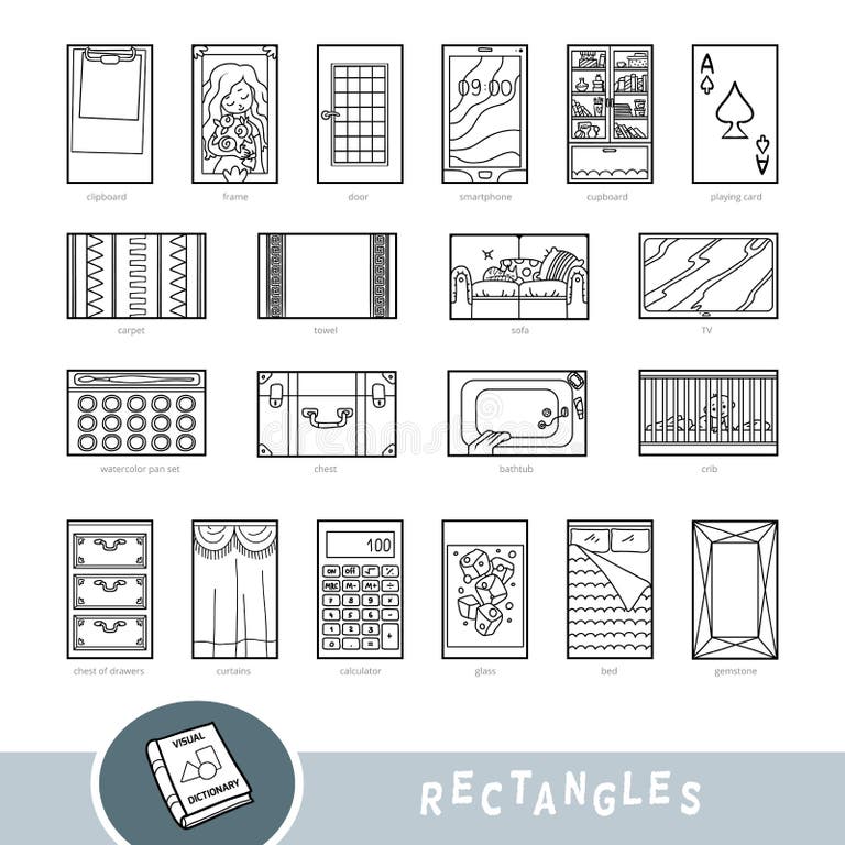 Black and White Set of Rectangle Shape Objects.Visual Dictionary Stock ...