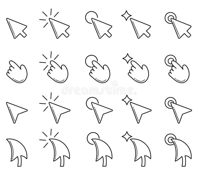 Black and White Vector Icon Set with Cursors and Clicks Stock Vector ...