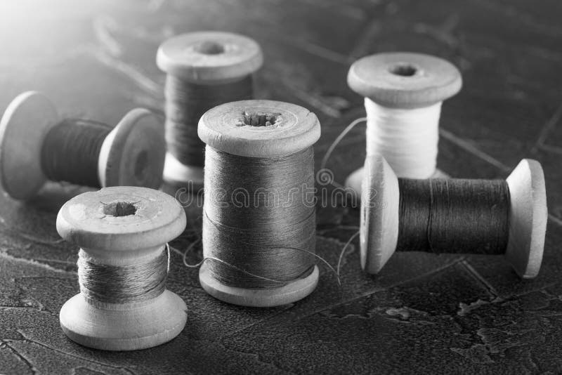 Black and White Sewing Kit. Bobbin Threads Stock Image - Image of line ...