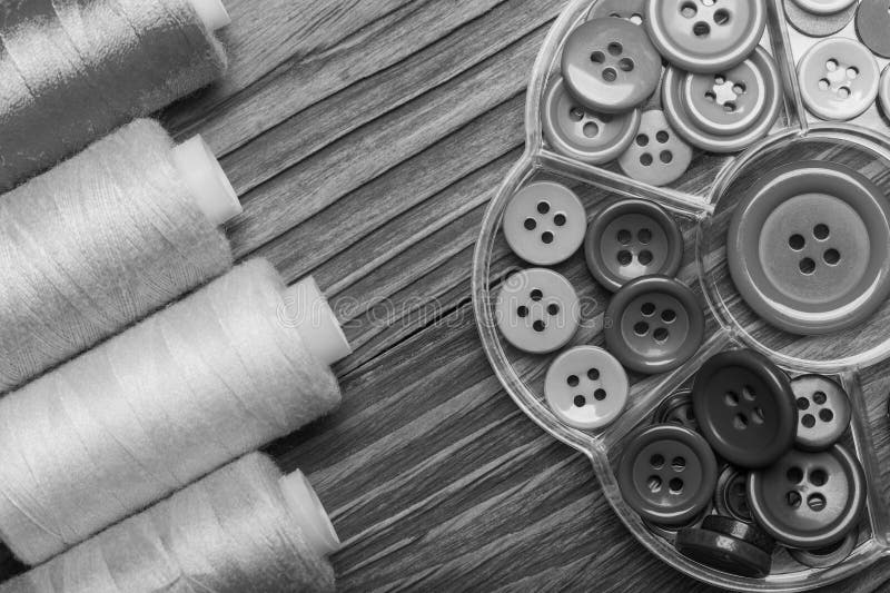 Black and White Sewing Kit. Bobbin Threads Stock Photo - Image of tool ...