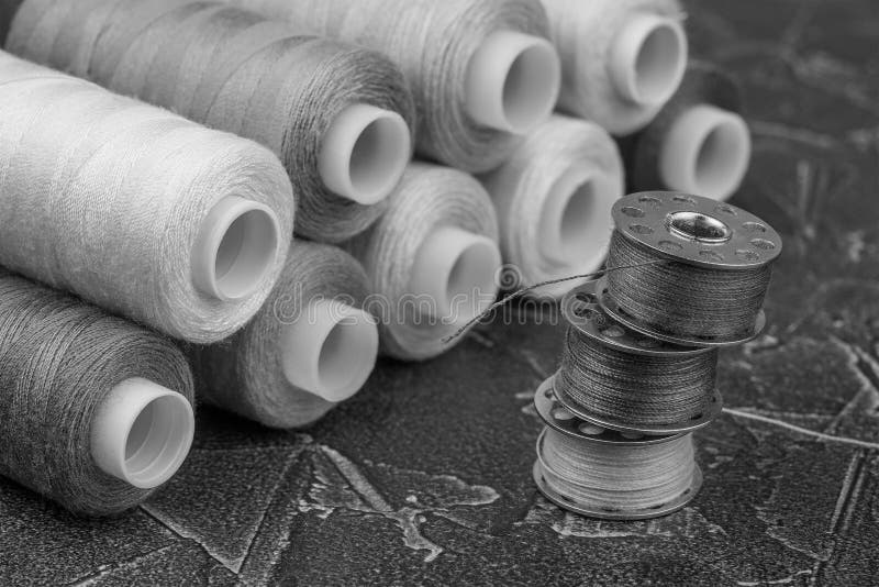 Black and White Sewing Kit. Bobbin Threads Stock Image - Image of ...