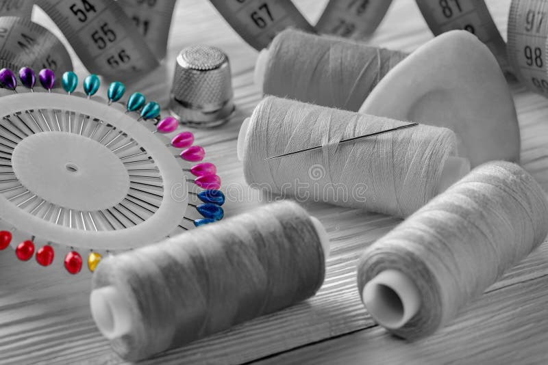 Black and White Sewing Kit. Bobbin Threads. Stock Photo - Image of work ...