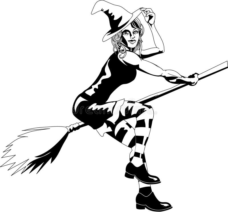 Black and white witch stock vector. Illustration of broomstick - 6196902