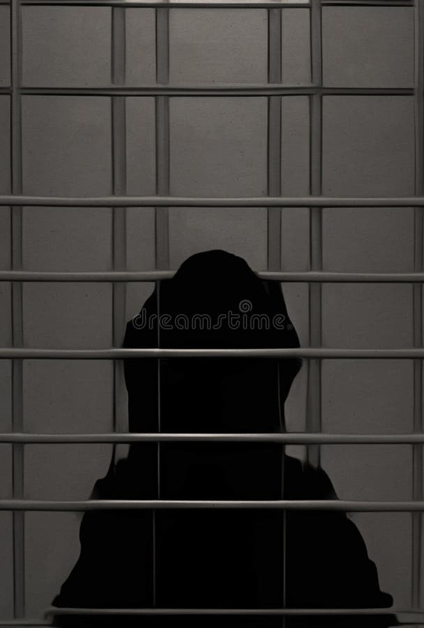 Black and White of Shadow Man in Cage Stock Illustration - Illustration ...