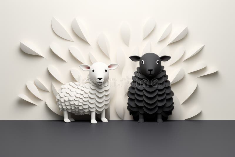 Black and White Sheep Paper Art AI Generated Stock Illustration ...