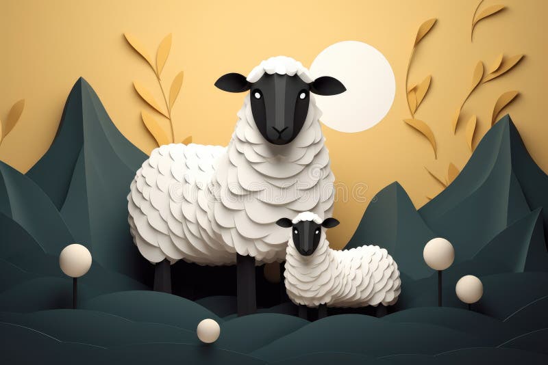 Black and White Sheep Paper Art AI Generated Stock Illustration ...