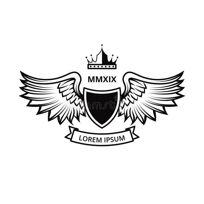 Black and White Shield with Wings - Heraldic Vector Design Stock Vector ...