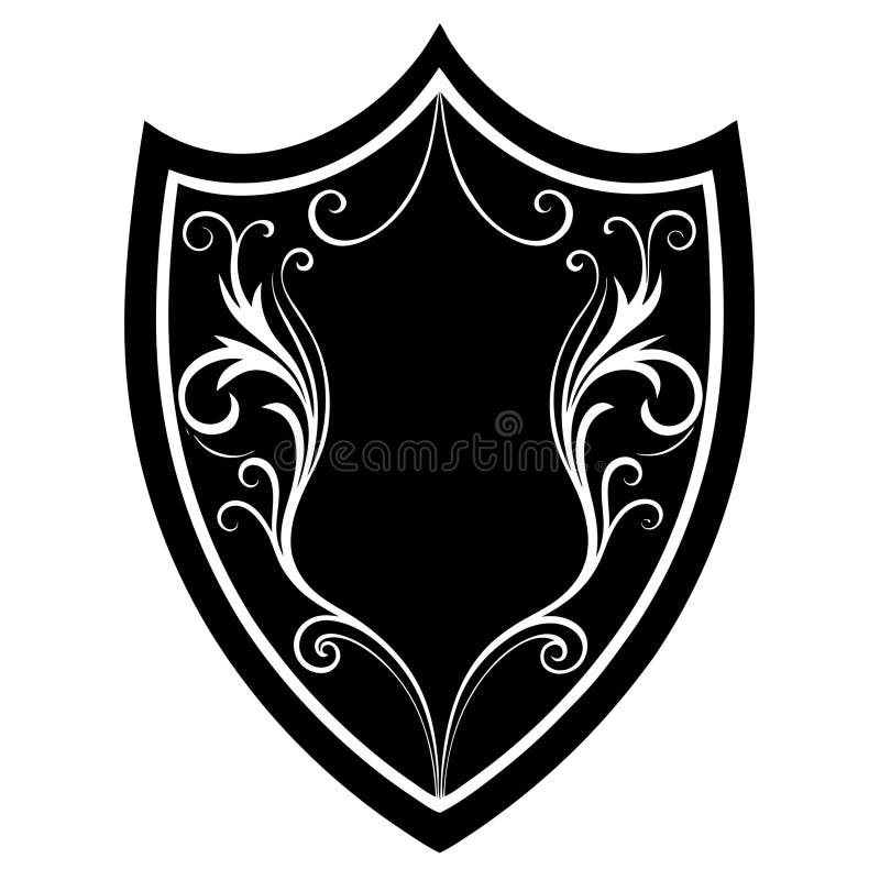 A Black and White Shield with Ornate Design Stock Vector - Illustration ...