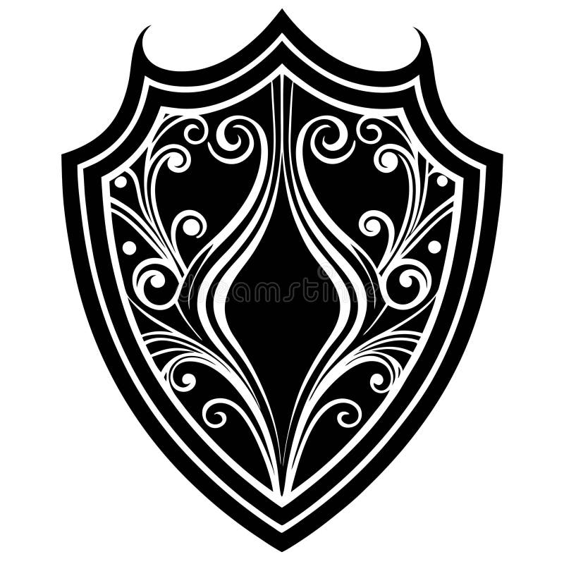 A Black and White Shield with Ornate Design Stock Vector - Illustration ...