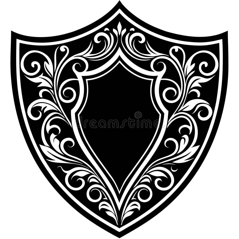 A Black and White Shield with Ornate Design Stock Vector - Illustration ...