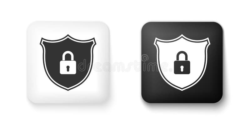 Black and White Shield Security with Lock Icon Isolated on White ...