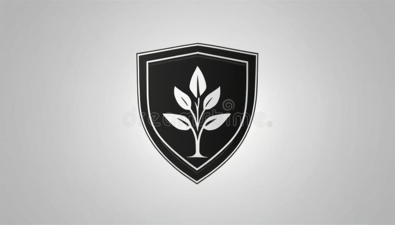 A Black and White Shield with a Tree Design Stock Illustration ...