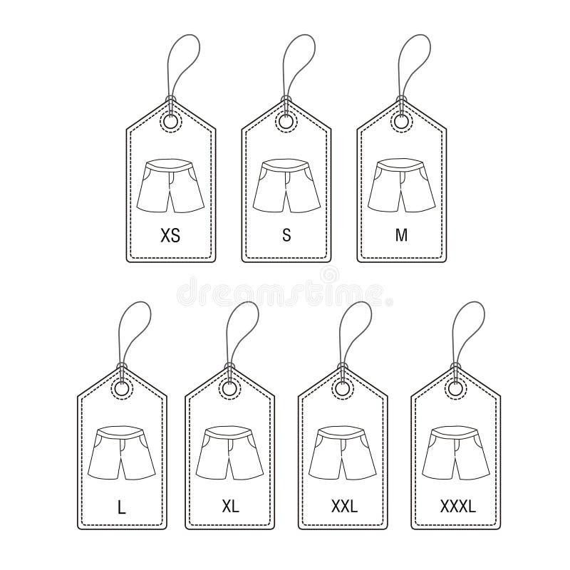 Black and White Short Pants Sizes Labels Isolated on a White Background ...