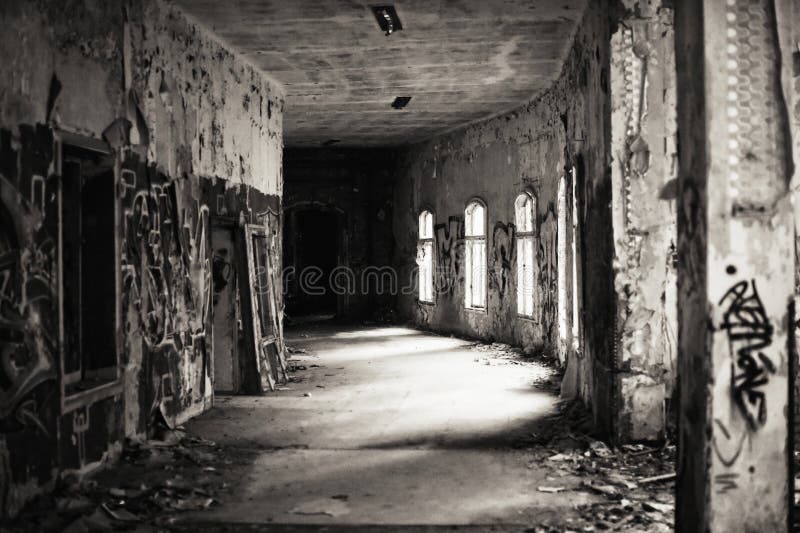 Black and White Shot of Corridor in Old Hospital in Germany Stock Image ...