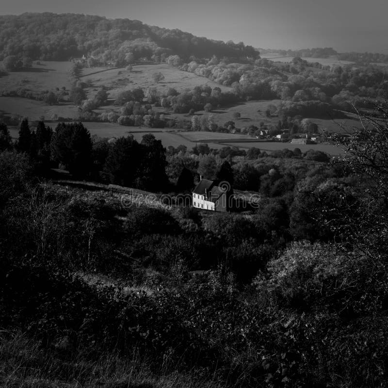 Black and White Shot of a Cottage in Countryside Stock Photo - Image of ...