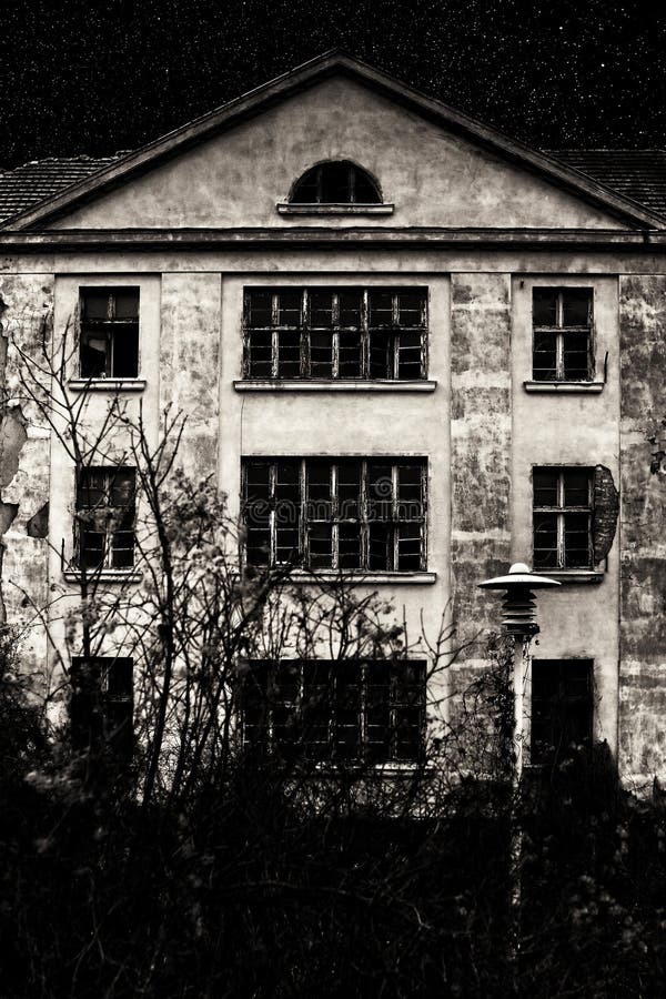 Black and White Shot of Haunted Villa and Starry Sky Stock Image ...