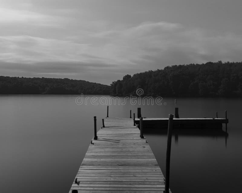 Black and White Shot of a Wooden Pathway To a Lake Stock Photo - Image ...