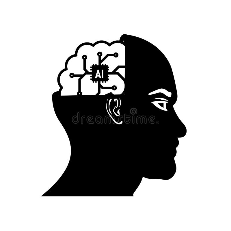 Black and White Side View of Human Face with Artificial Intelligence ...