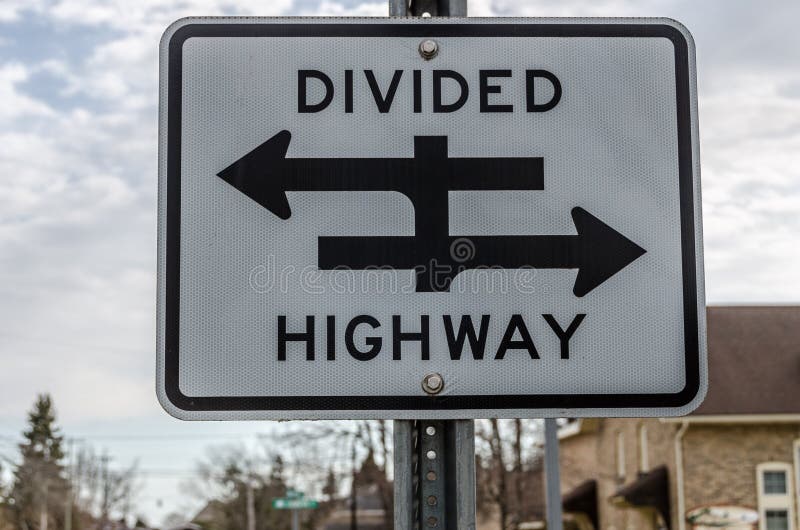 Divided Highway Sign with Icon Stock Image - Image of symbol, message ...
