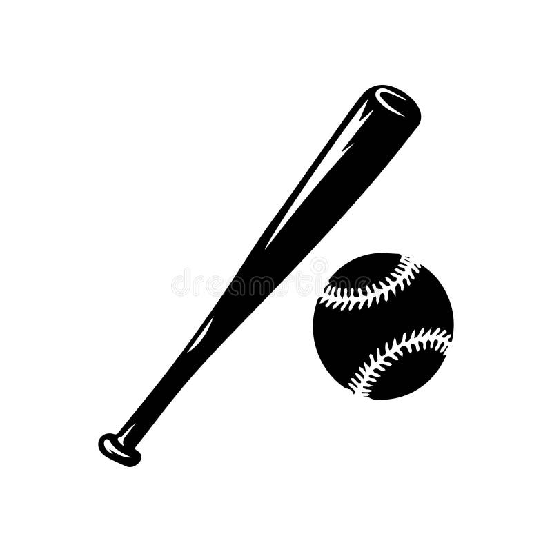 A Black and White Silhouette of Bat and Ball Stock Vector ...