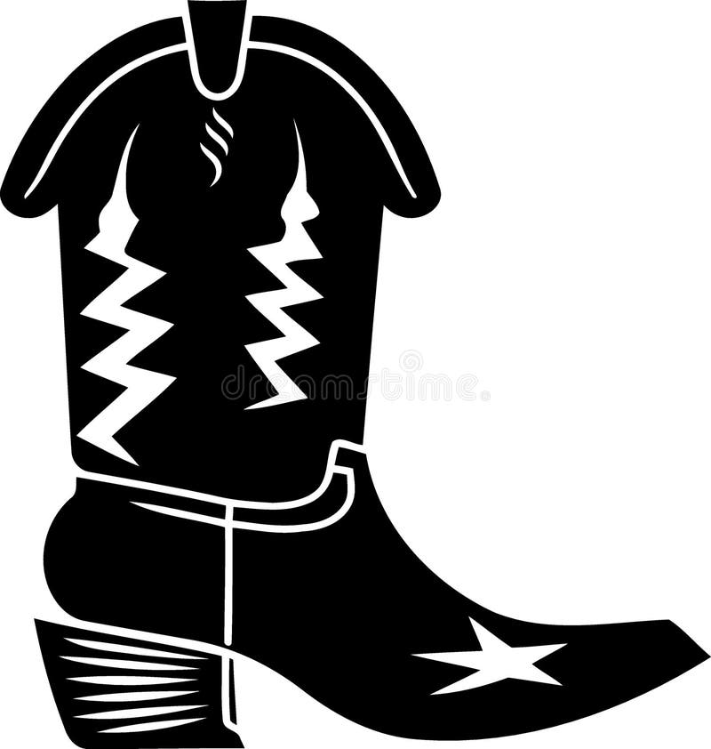 Black and White Silhouette Cowboy Boot Shoe Stock Vector - Illustration ...